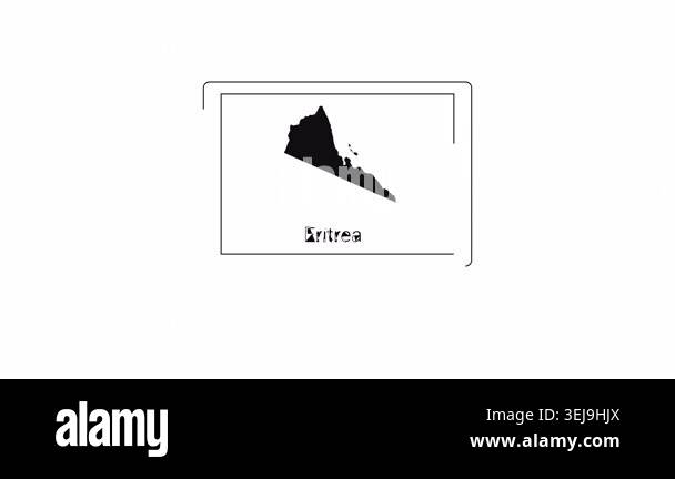 A simple line drawing of a laptop with the silhouette of Eritrea on its ...