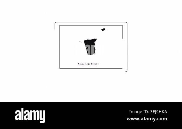 A minimalist line drawing of a laptop with the outline map of Trinidad ...