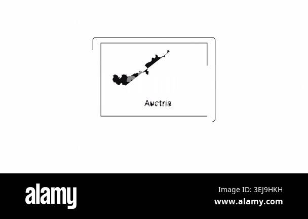A simple line drawing of a laptop with the silhouette of Austria on its ...