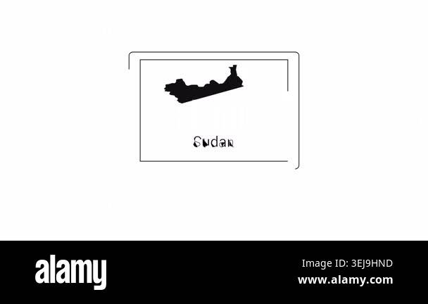 A simple line drawing of a laptop with the outline map of Sudan ...