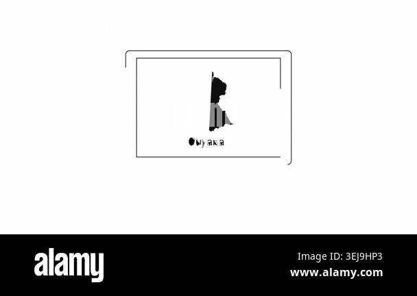 A simple line drawing of a laptop with the silhouette of Guyana on its ...
