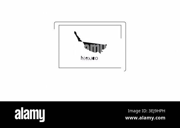 A simple line drawing of a laptop with the silhouette of Mexico ...