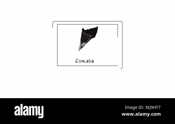 A simple line drawing of a laptop with the outline of Somalia displayed ...