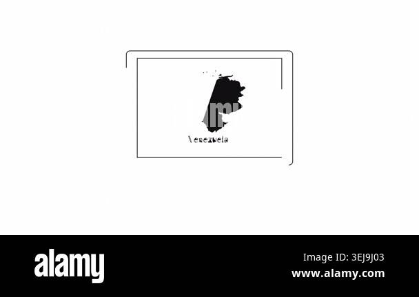 A simple line drawing of a laptop with the silhouette of Venezuela on ...