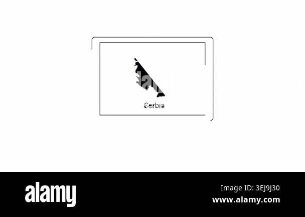 A simple line drawing of a laptop with the silhouette of Serbia on its ...