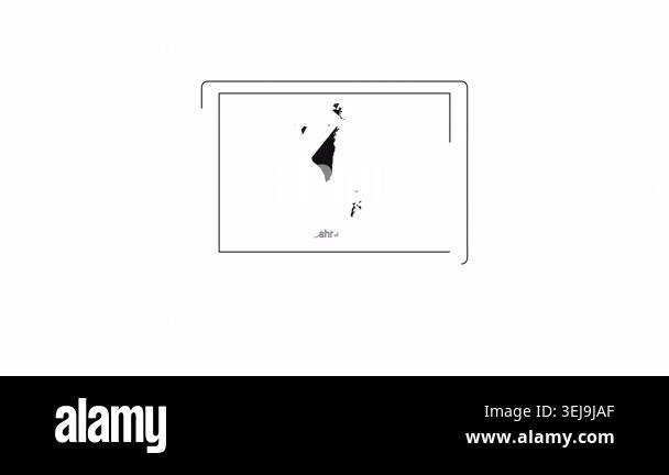 A simple line drawing of a laptop with the outline of Bahrain displayed ...