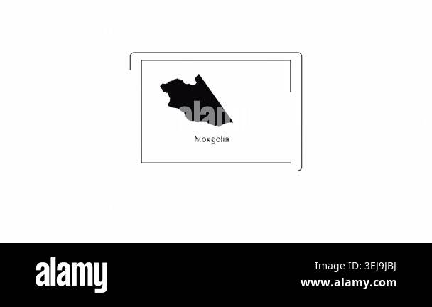 A simple outline graphic of a laptop displaying the map of Mongolia in ...