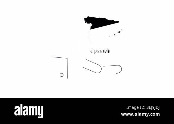 A simple line drawing featuring the map of Spain above an open hand ...
