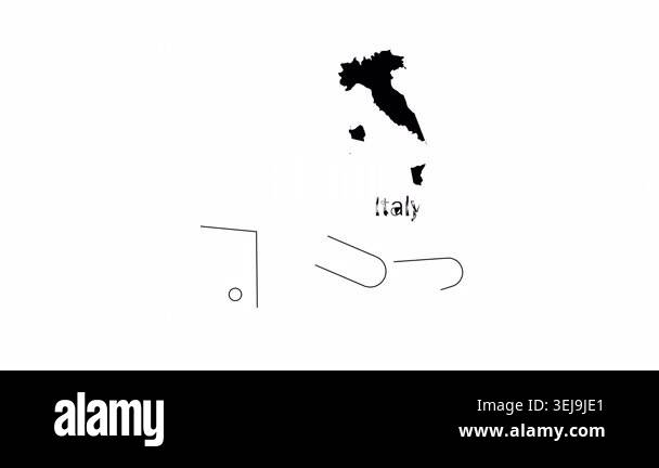 A simple line drawing shows the map of Italy being held in an open palm ...