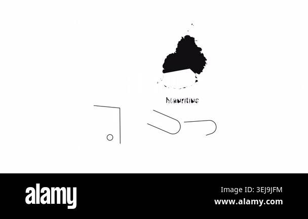 A simple black and white illustration of the island nation of Mauritius ...