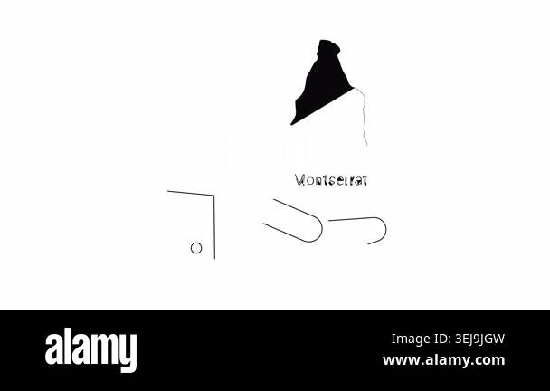 A black silhouette of the island of Montserrat is shown above a line ...