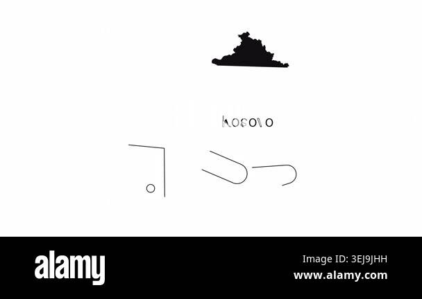 A simple graphic illustration showing the outline map of Kosovo with ...