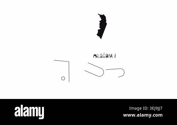 A simple line drawing shows a hand holding the outline of Malawi ...