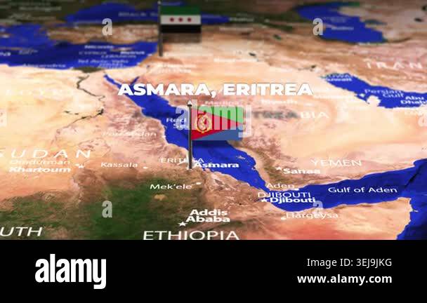 Flight From Asmara ERITREA to Damascus SYRIA with flag pins Stock Video ...