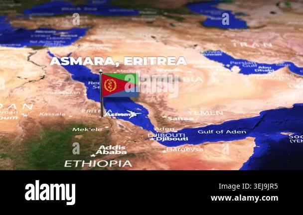 Flight From Asmara ERITREA to Dhaka BANGLADESH with flag pins Stock ...