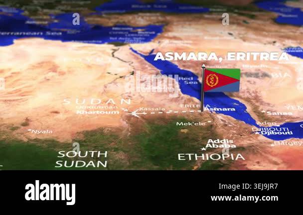 Flight From Asmara ERITREA to Bogota COLOMBIA with flag pins Stock ...