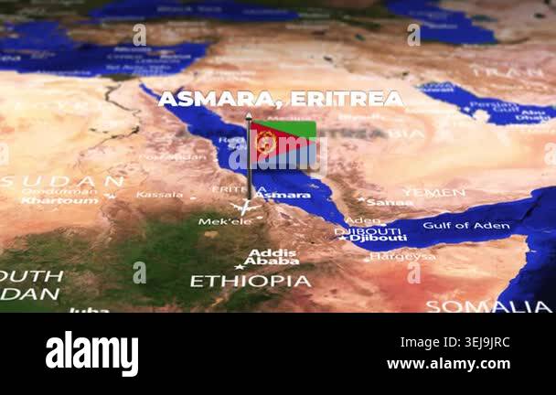 Flight From Asmara ERITREA to Dodoma TANZANIA with flag pins Stock ...