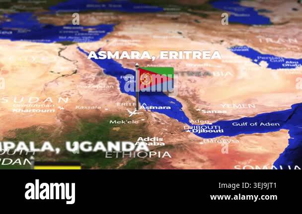 Flight From Asmara ERITREA to Kampala UGANDA with flag pins Stock Video ...
