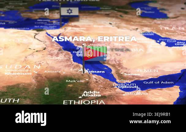 Flight From Asmara ERITREA to Tel Aviv Israel with flag pins Stock ...