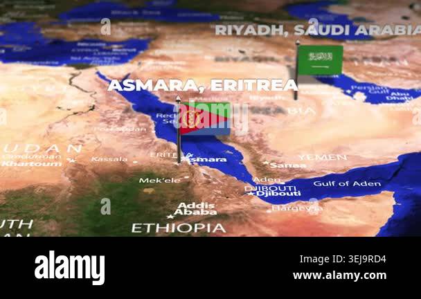 Flight From Asmara ERITREA to Riyadh SAUDI ARABIA with flag pins Stock ...