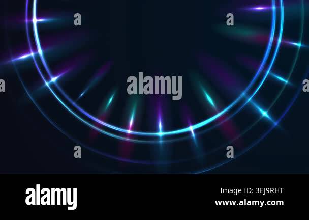 Blue purple neon laser rings with rays abstract background. Seamless ...