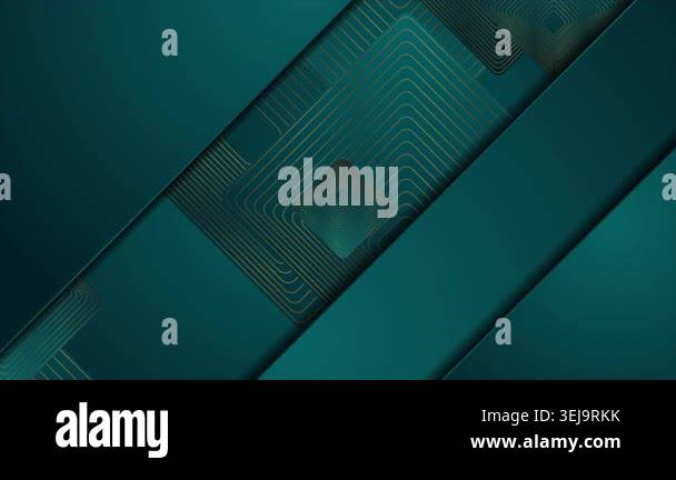 Dark blue abstract motion background with squares and golden linear ...