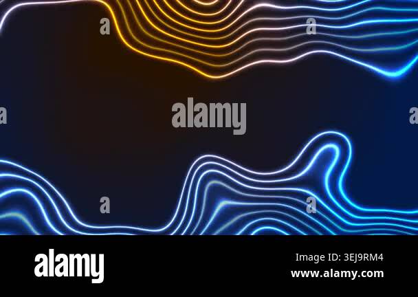 Blue and orange neon laser glowing curved wavy lines abstract motion ...