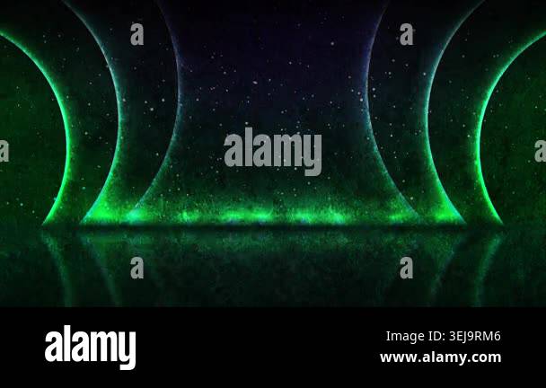 Green violet neon laser curved lines abstract technology retro grunge ...