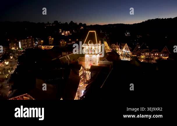 Night Capivari Village In Campos Do Jordao Sao Paulo Brazil. Aerial ...