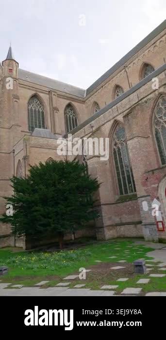 Tilting shot revealing the red door of Saint Salvador Cathedral, an ...