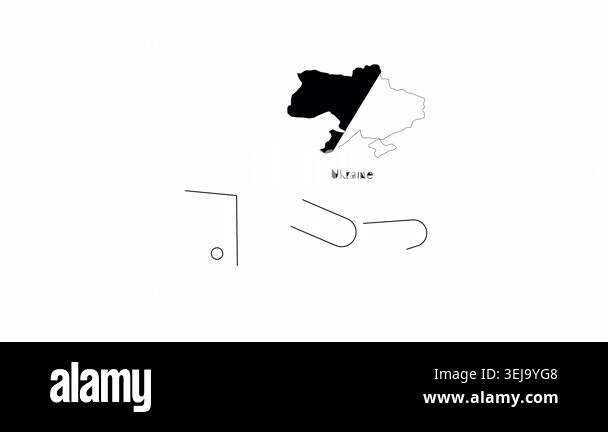 A black silhouette of the map of Ukraine is shown above a simple line ...