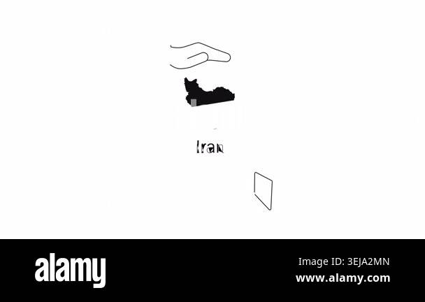 A minimalist graphic showing the map of Iran cradled between two open ...
