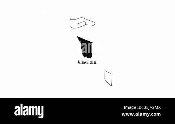 A minimalist graphic showing the outline of Namibia held between two ...