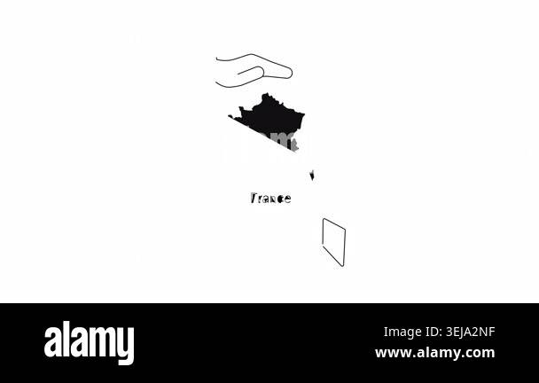 A minimalist illustration of the map of France, with open hands above ...