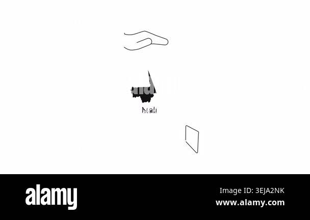 A minimalist illustration showing the outline of Mali map held by two ...