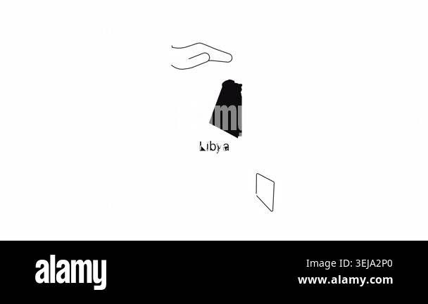 An abstract illustration showing the map of Libya enclosed by two open ...