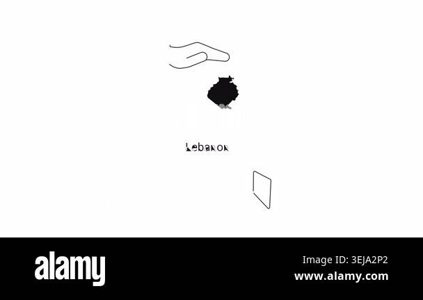 A minimalist graphic illustration showing the outline of Lebanon held ...