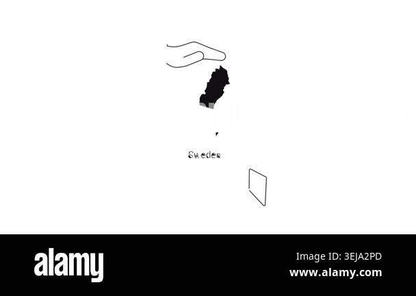 Minimalist line art showing the outline of Sweden held between two open ...