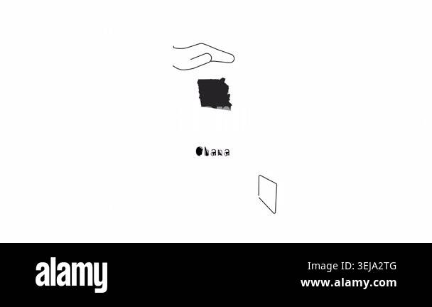 A minimalist illustration showing the outline of Ghana held between two ...