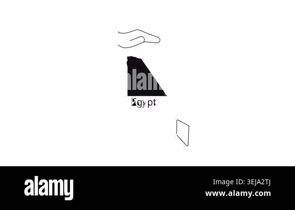 A minimalist graphic design featuring the outline of Egypt with open ...