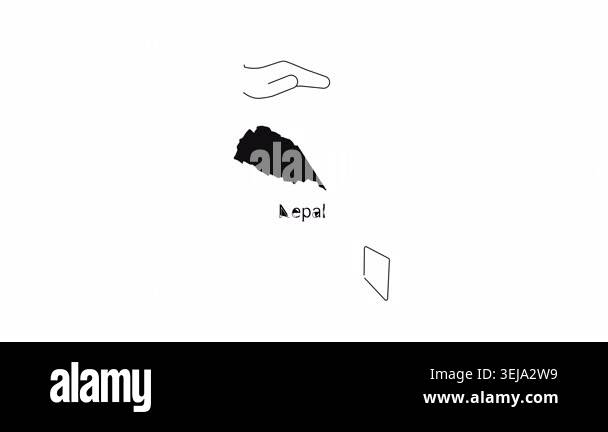 A graphic representation of Nepal's map outline, flanked by two open ...