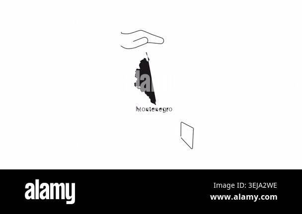 A minimalist illustration showing the outline of Montenegro held ...