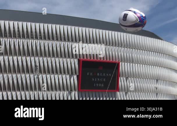 Bilbao, spain; may 11 2018: An inflatable rugby ball floating in front ...