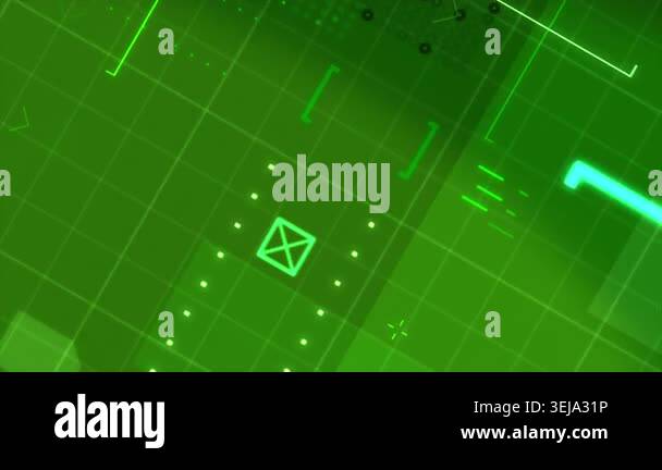Abstract glowing pixel clusters flickering across dark background ...