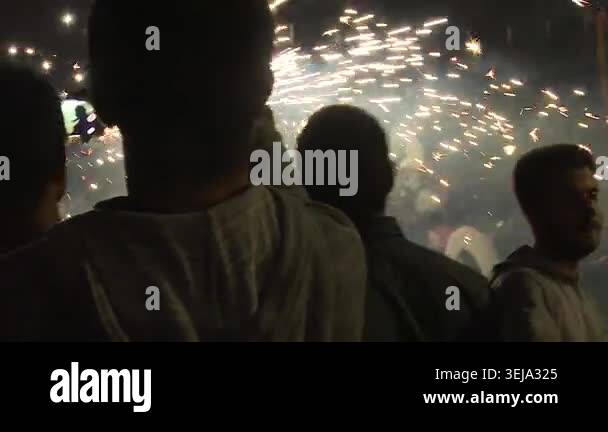 Bilbao, spain; june 24 2019: crowd of people filming a spectacular ...