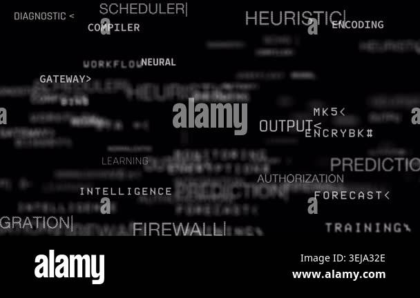 Close up computer monitors displaying fictional programming code and ...