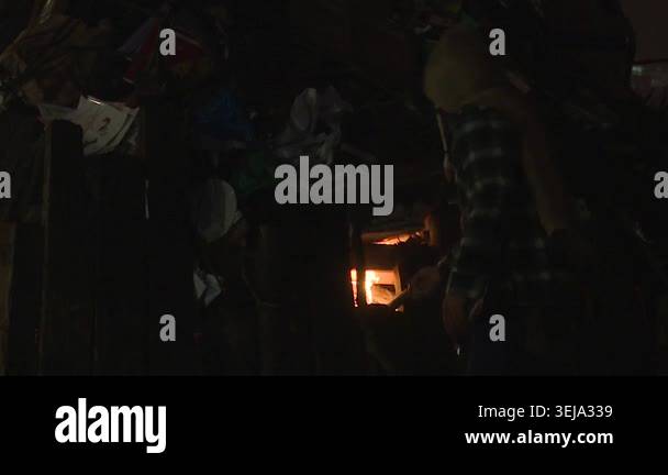 Bilbao, spain; june 24 2019: homeless men gathered in a dark, messy ...