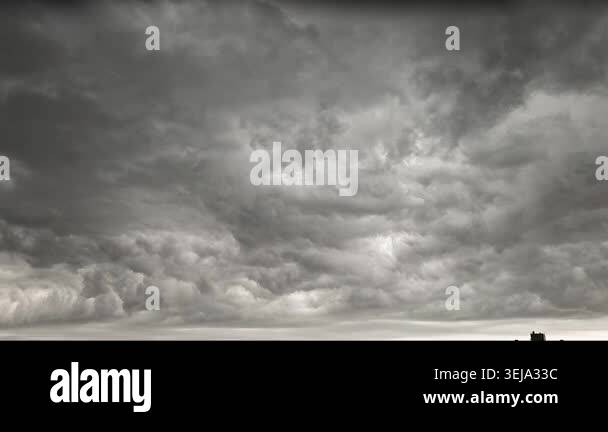 storm sky timelapse, dark dramatic clouds during thunderstorm, rain and ...