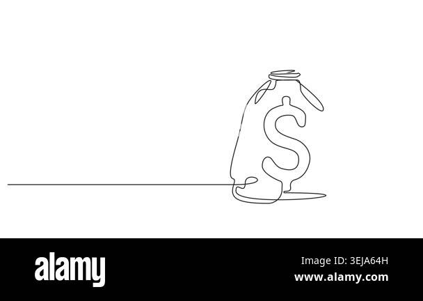 animated continuous line drawing of large money bag with dollar sign on ...