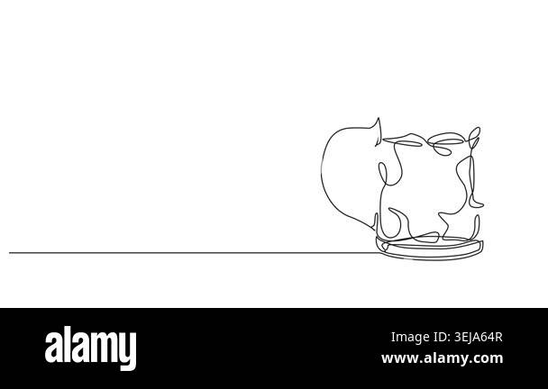 animated continuous line drawing of traditional beer mug with a frothy ...